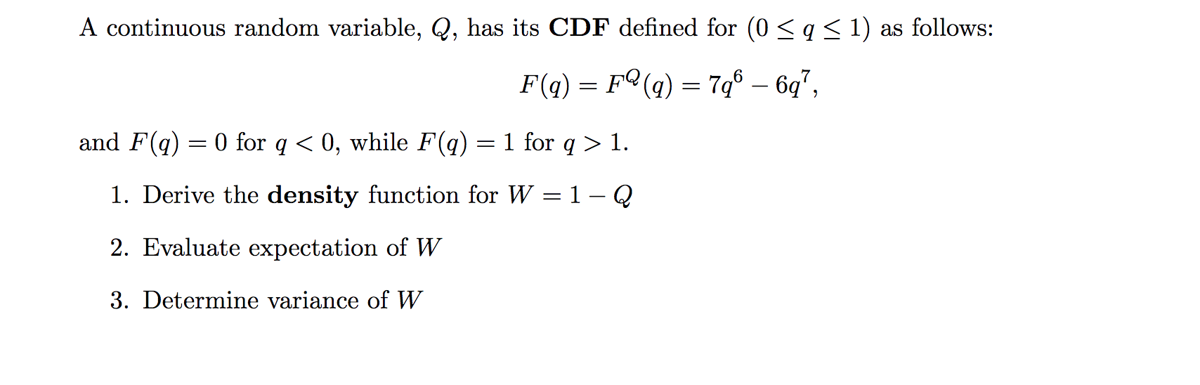 Solved A continuous random variable, Q, has its CDF defined | Chegg.com