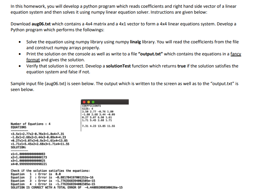 Please solve the equation using numpy library | Chegg.com