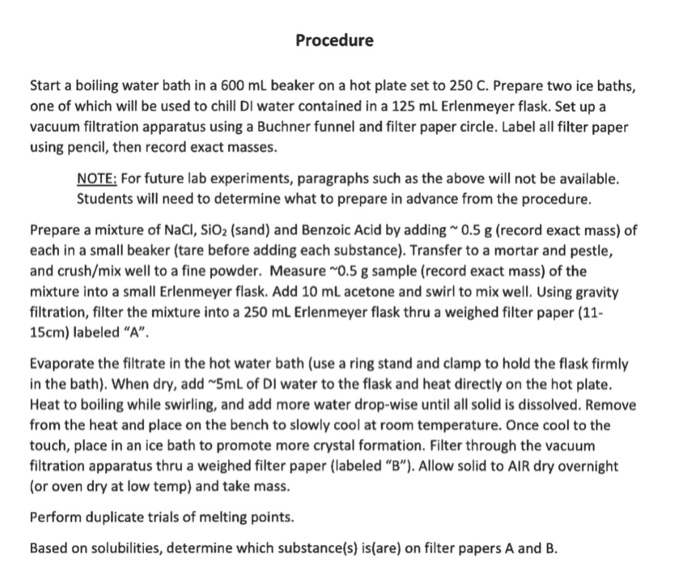 Solved Procedure Start a boiling water bath in a 600 mL | Chegg.com