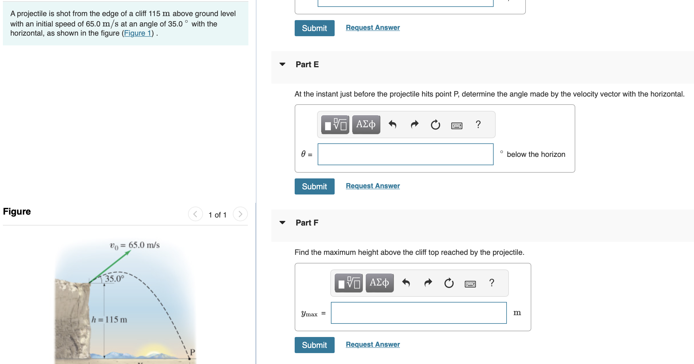 Solved A projectile is shot from the edge of a cliff 115 m | Chegg.com