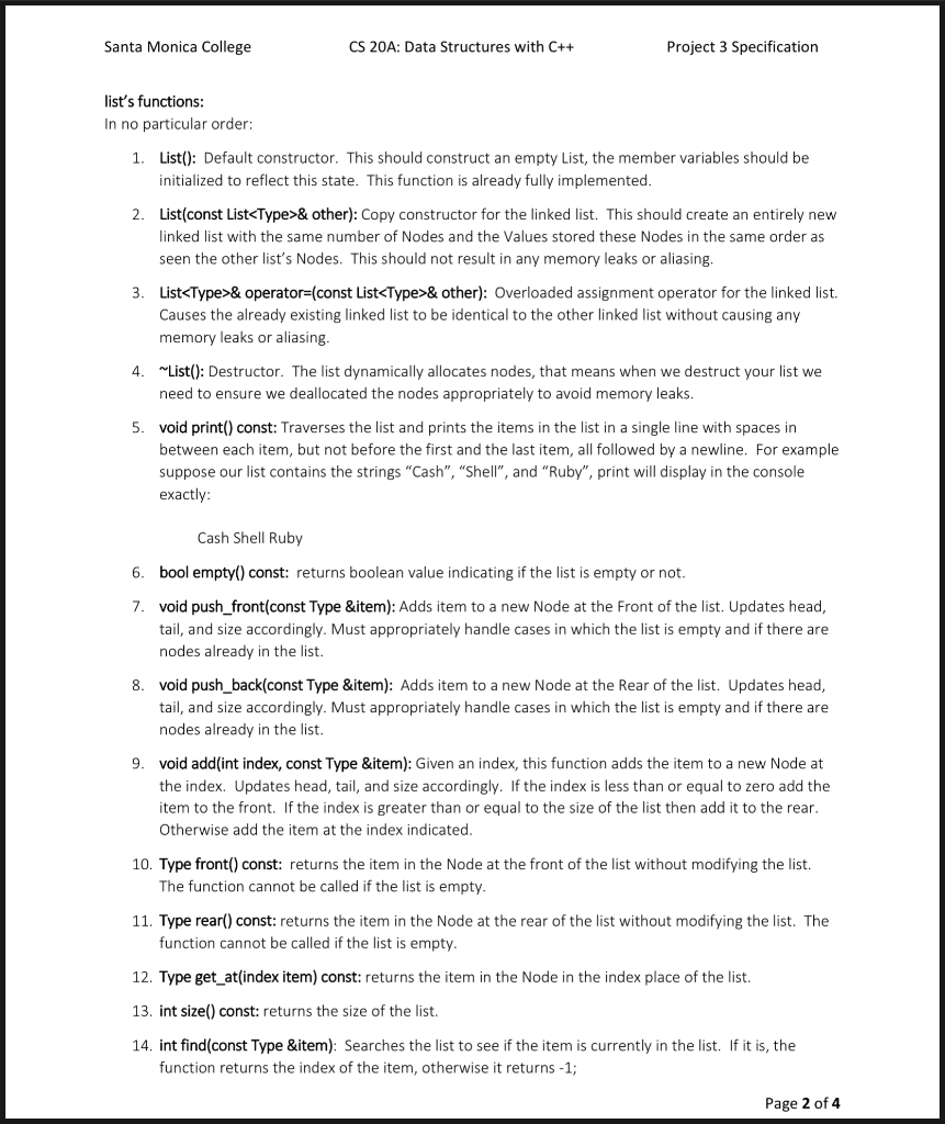Solved Santa Monica College CS 20A: Data Structures with C++ | Chegg.com