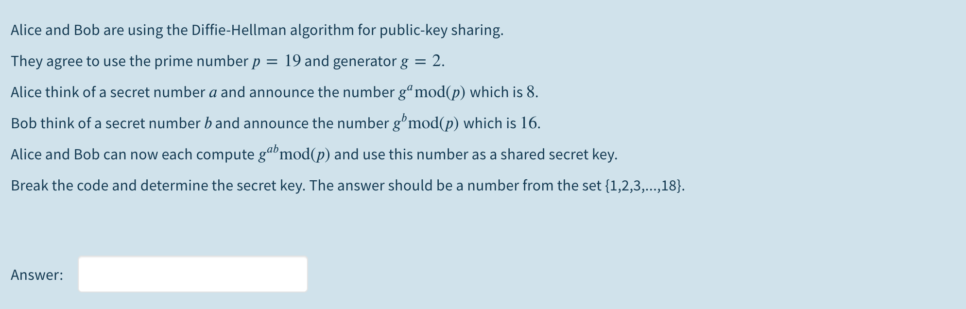 Solved = Alice and Bob are using the Diffie-Hellman | Chegg.com