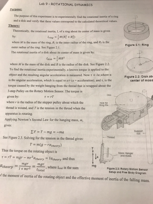 Solved Lab 9-ROTATIONAL DYNAMICS Purpose: The purpose of | Chegg.com