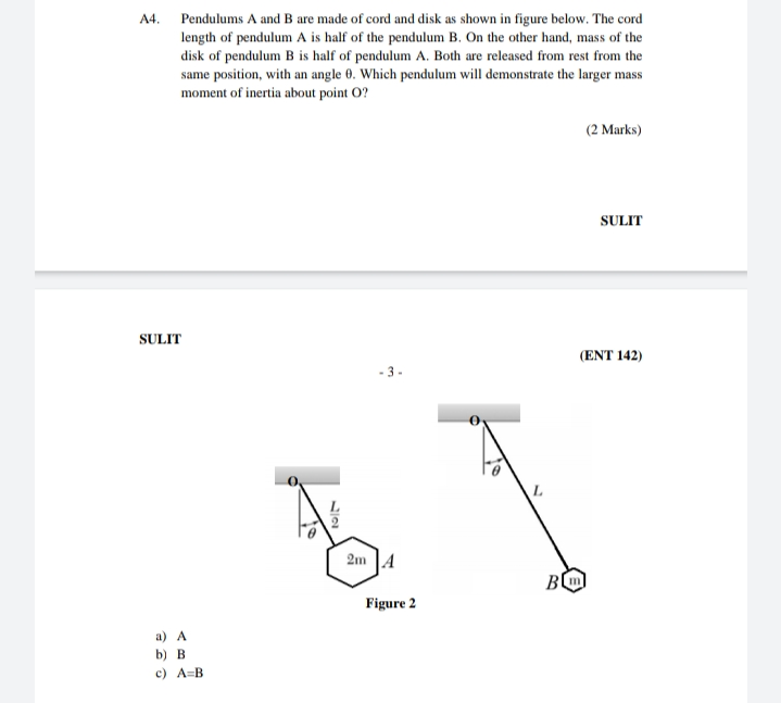 Solved A4. Pendulums A and B are made of cord and disk as | Chegg.com