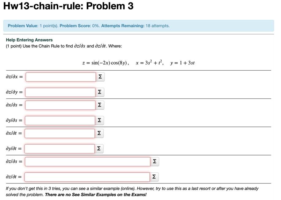 Solved Hw13-chain-rule: Problem 3 Problem Value: 1 point(s). | Chegg.com