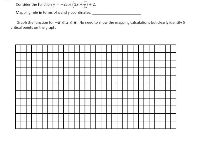 Solved Consider the function y = -2cos (2x +ş) +2. Mapping | Chegg.com