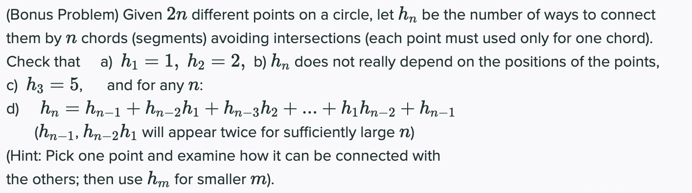 Solved = (Bonus Problem) Given 2n different points on a | Chegg.com