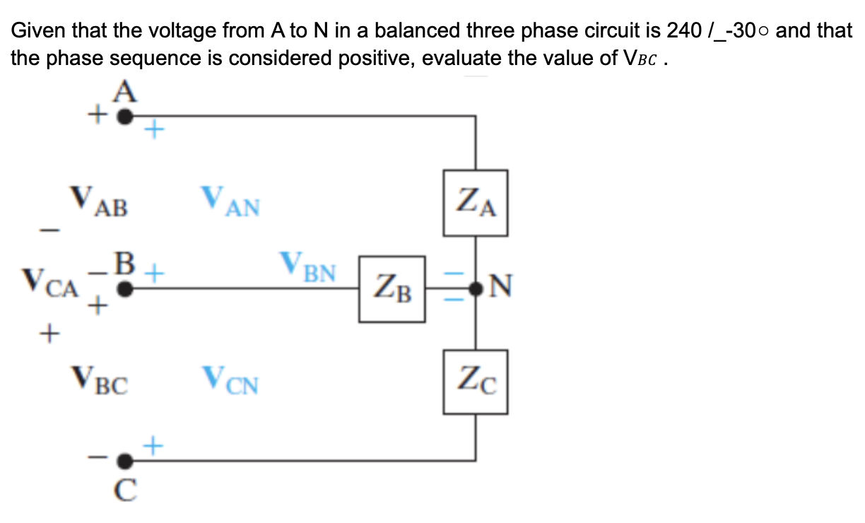 Solved Given that the voltage from A to N in a balanced | Chegg.com