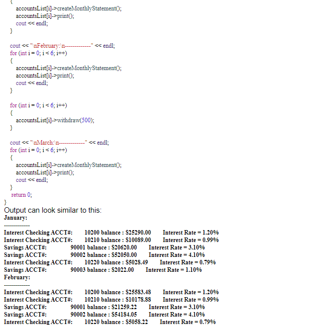 Solved bankAccount polymorphism Create from scratch or | Chegg.com