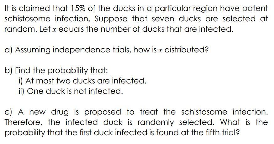 Solved It is claimed that 15% of the ducks in a particular | Chegg.com