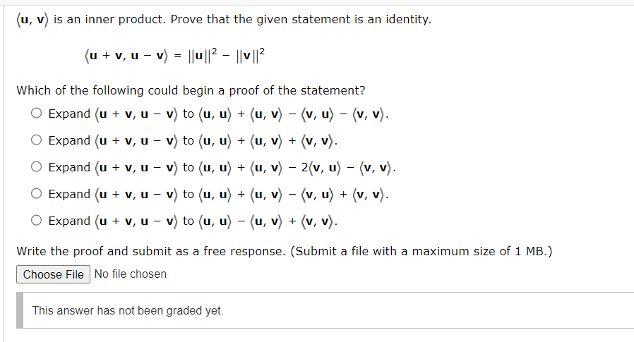 Solved u,v is an inner product. Prove that the given | Chegg.com
