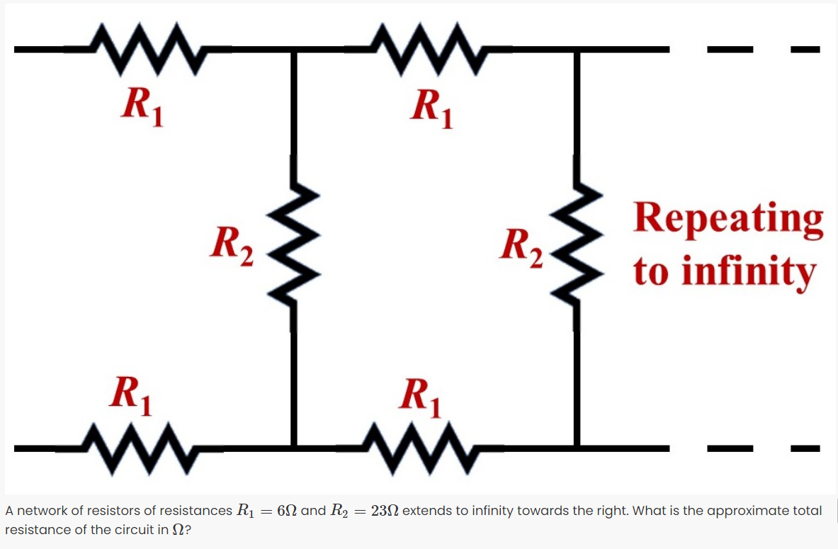 Solved ww R R1 R2 R2 Repeating to infinity R1 R1 A network | Chegg.com