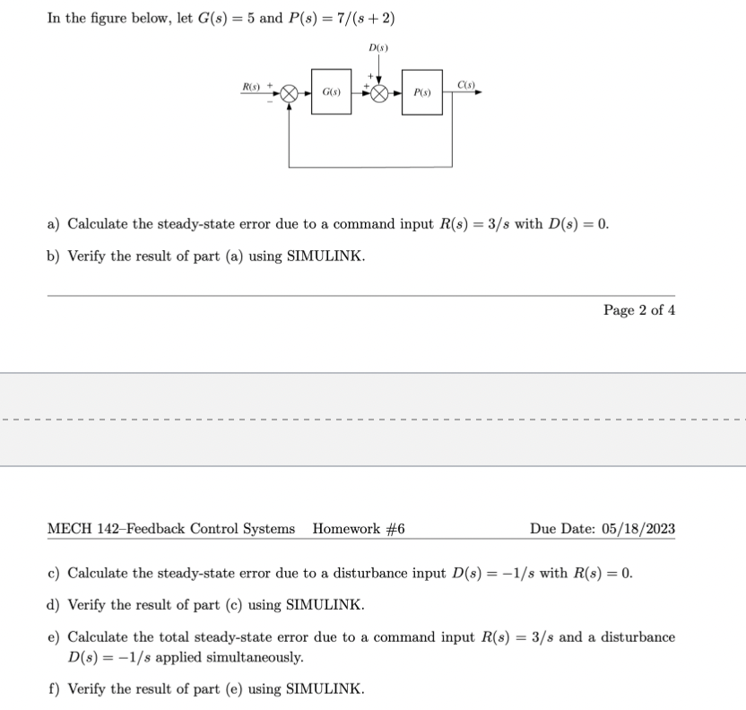 Solved In the figure below, let G(s)=5 and P(s)=7/(s+2) a) | Chegg.com