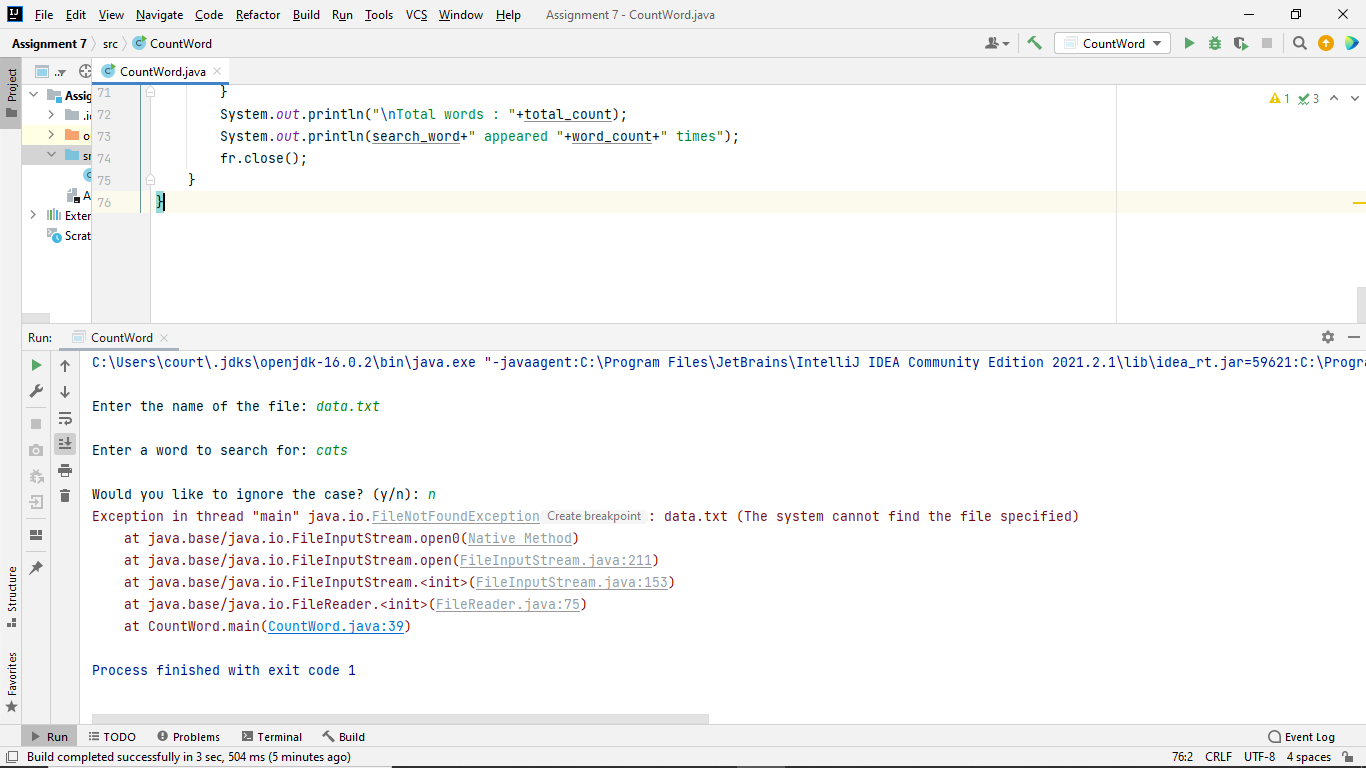 Solved I'm trying to add Data1.txt into my code on IntelliJ | Chegg.com