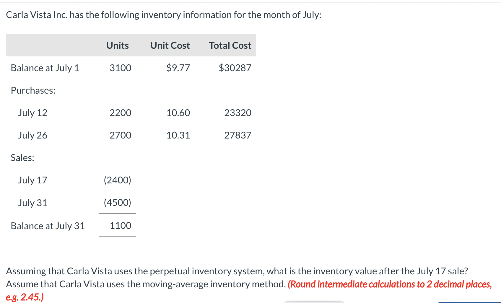Solved Carla Vista Inc. has the following inventory | Chegg.com
