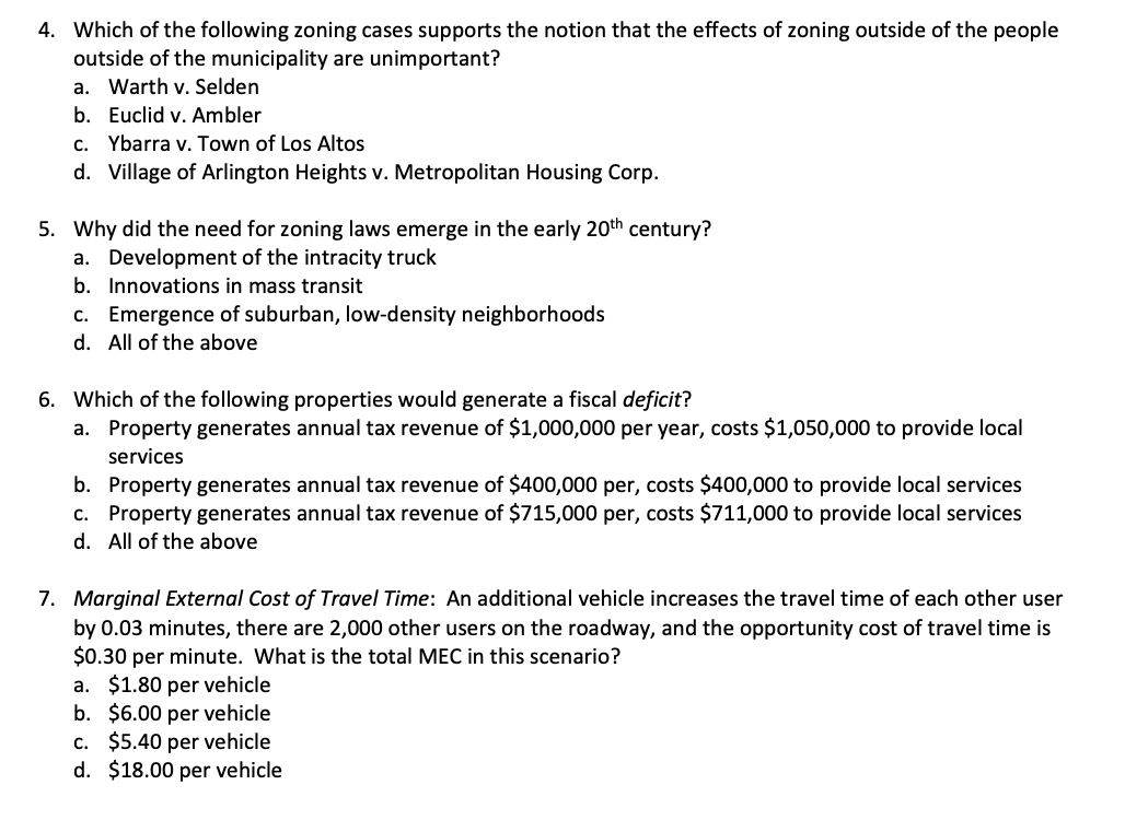 Solved 4. Which of the following zoning cases supports the | Chegg.com