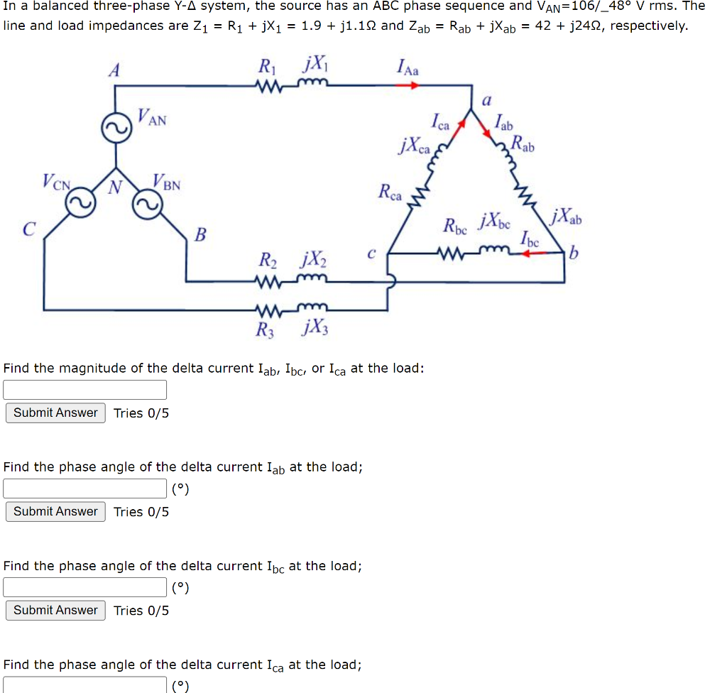 Solved In a balanced three-phase Y−Δ system, the source has | Chegg.com