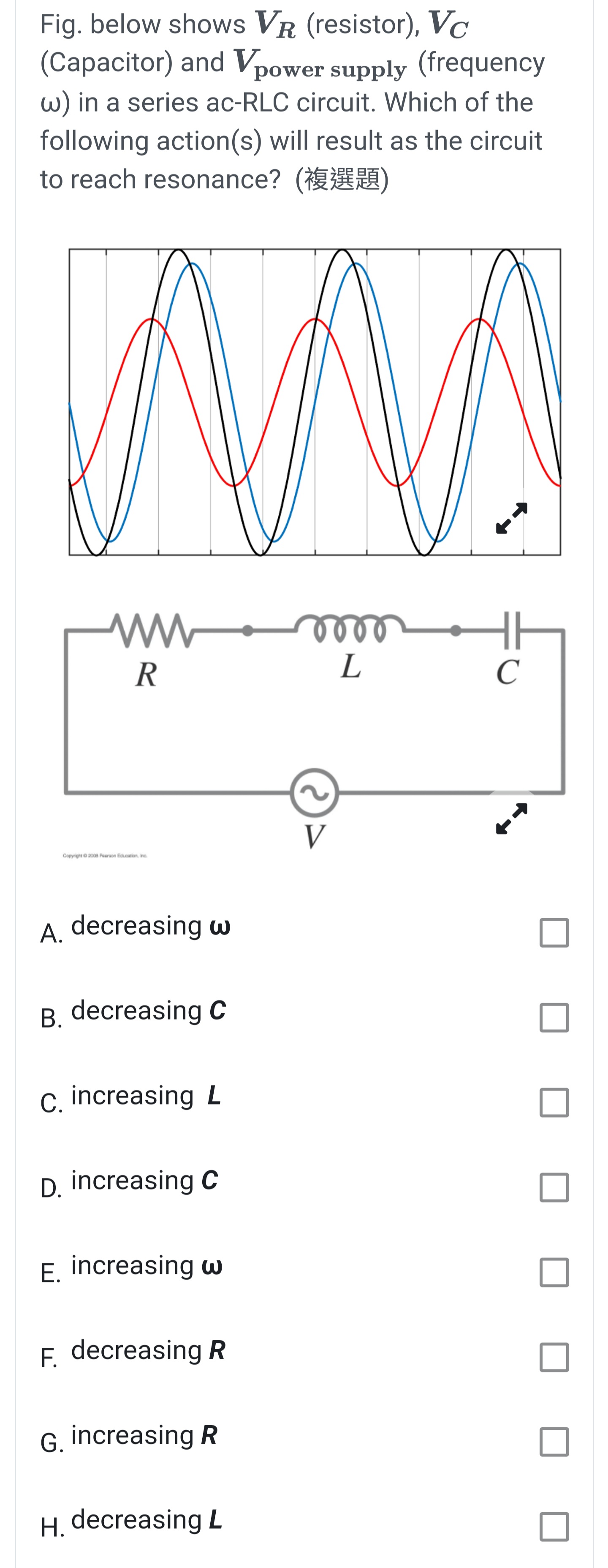 Fig. below shows VR (resistor), VC (Capacitor) and | Chegg.com
