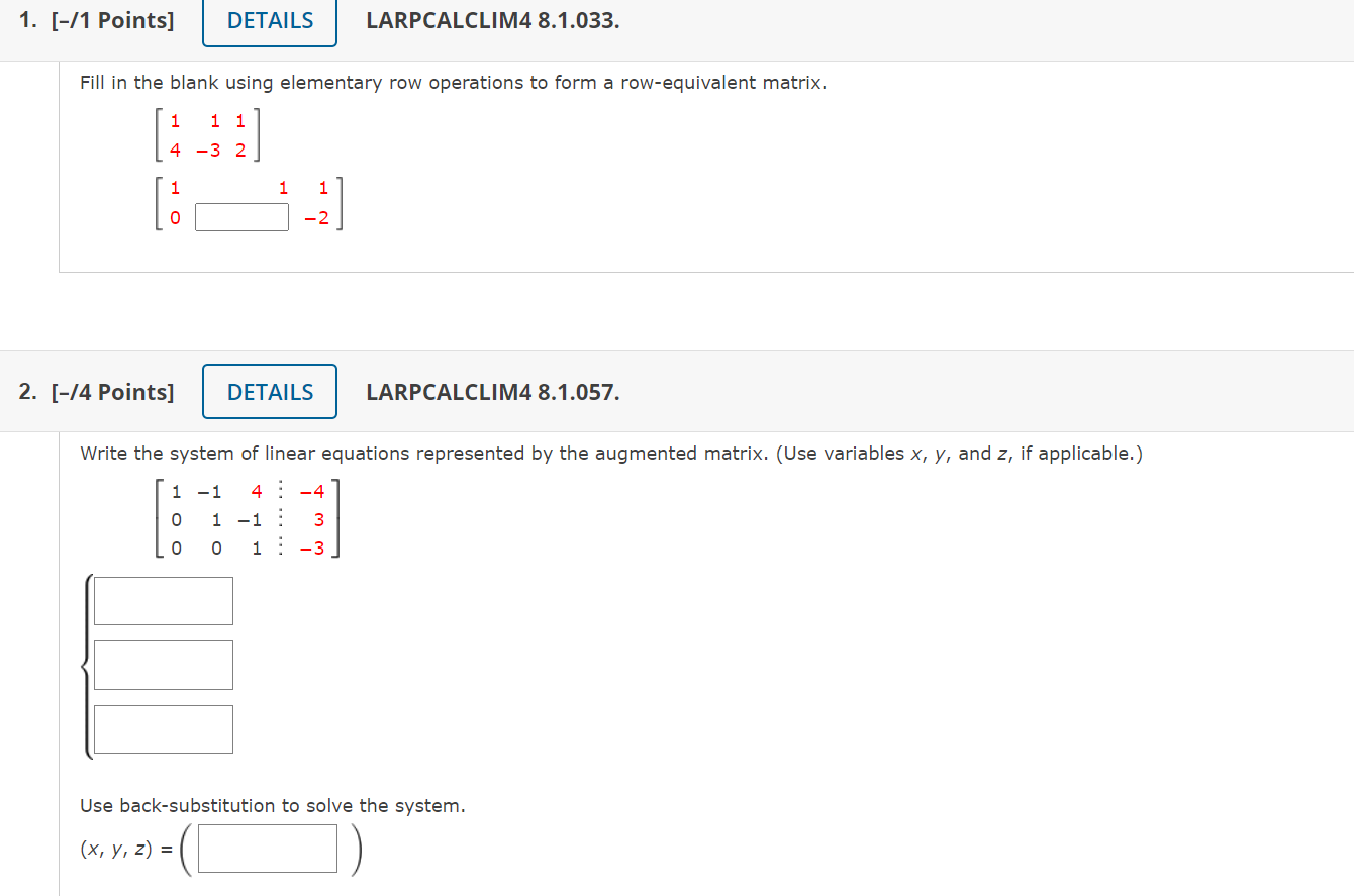 Solved Fill in the blank using elementary row operations to | Chegg.com