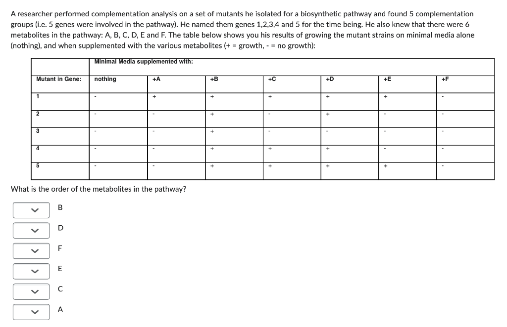 Solved A researcher performed complementation analysis on a | Chegg.com