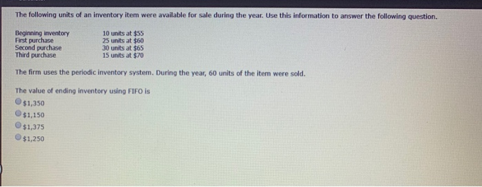 Solved The following units of an inventory item were | Chegg.com