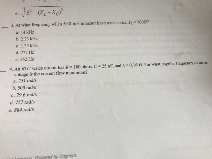 Solved At what frequency will a 50.0-mH inductor have a | Chegg.com