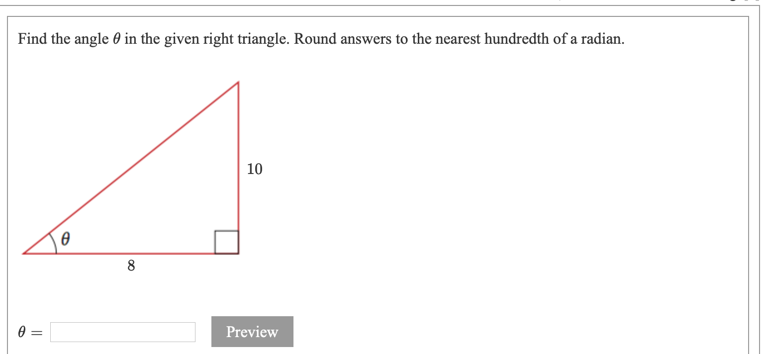 Solved Find the angle 0 in the given right triangle. Round | Chegg.com