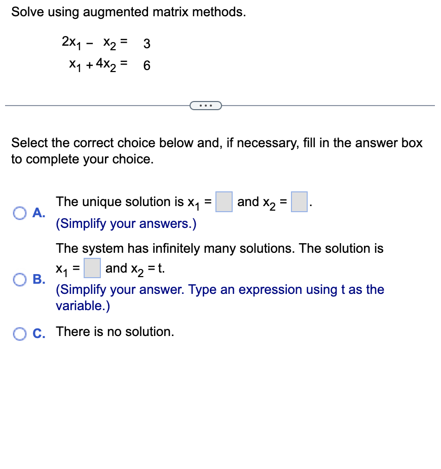 Solved Solve using augmented matrix methods. | Chegg.com