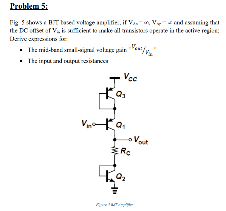 Solved Fig. 5 shows a BJT based voltage amplifier, if | Chegg.com