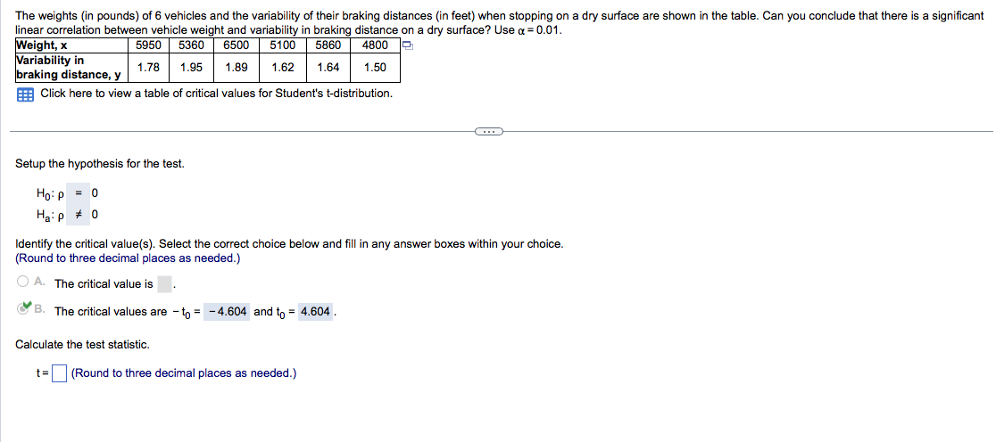 Solved The weights (in pounds) of 6 vehicles and the | Chegg.com