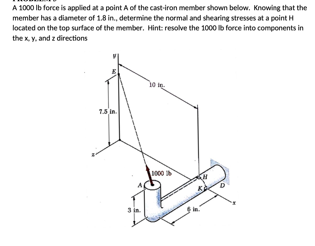 Solved A 1000Ib force is applied at a point A of the | Chegg.com