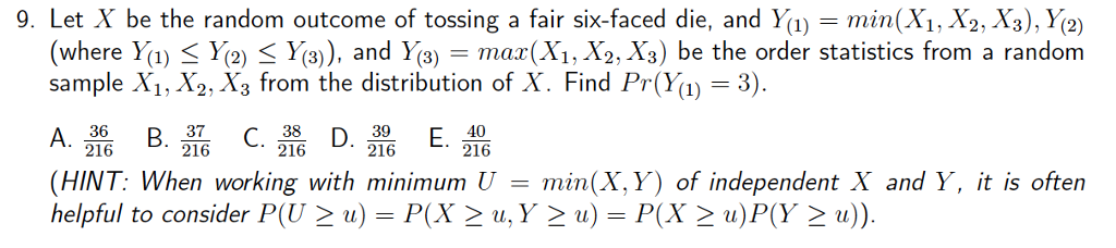 Solved 9. Let X be the random outcome of tossing a fair | Chegg.com