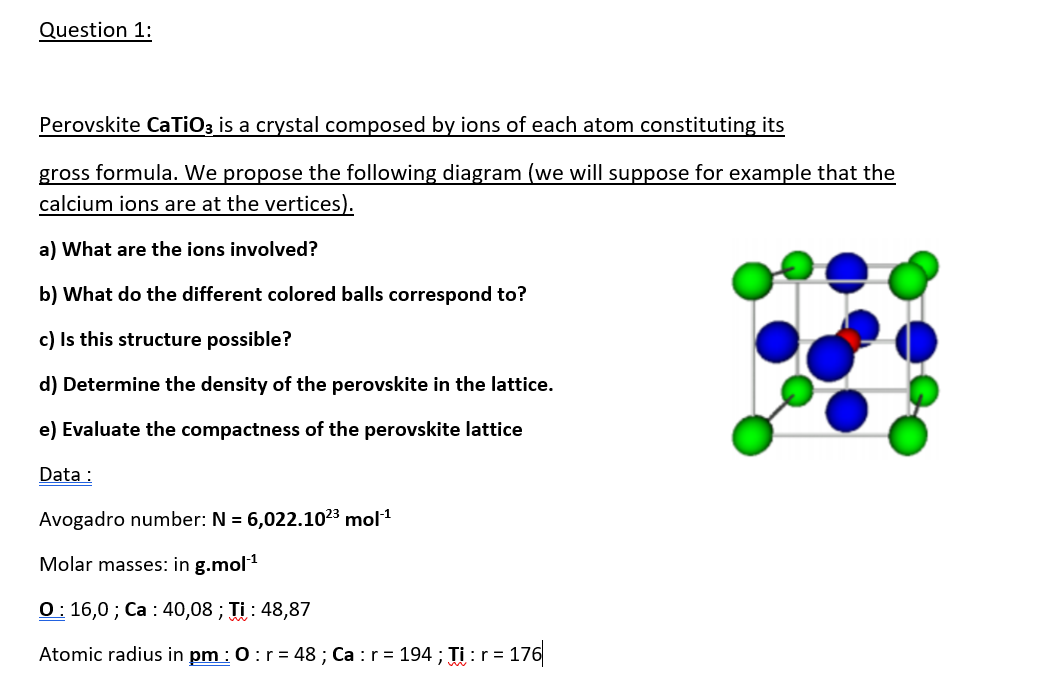 Solved Question 1: Perovskite CaTiO3 is a crystal composed | Chegg.com