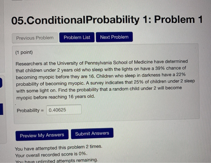 Solved 05.ConditionalProbability 1: Problem 1 Previous | Chegg.com