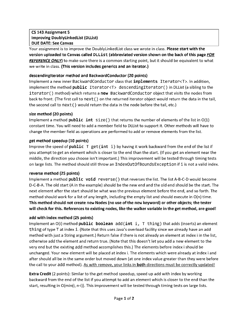 CS 143 Assignment 5 Improving DoublyLinked List | Chegg.com