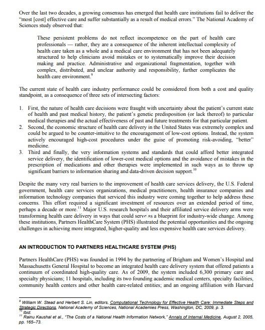 PARTNERS HEALTHCARE SYSTEM (PHS): TRANSFORMING HEALTH | Chegg.com