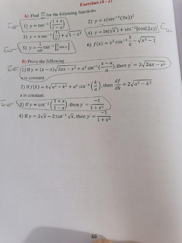 Solved Exercises (4-2) for the following functions A) Find + | Chegg.com