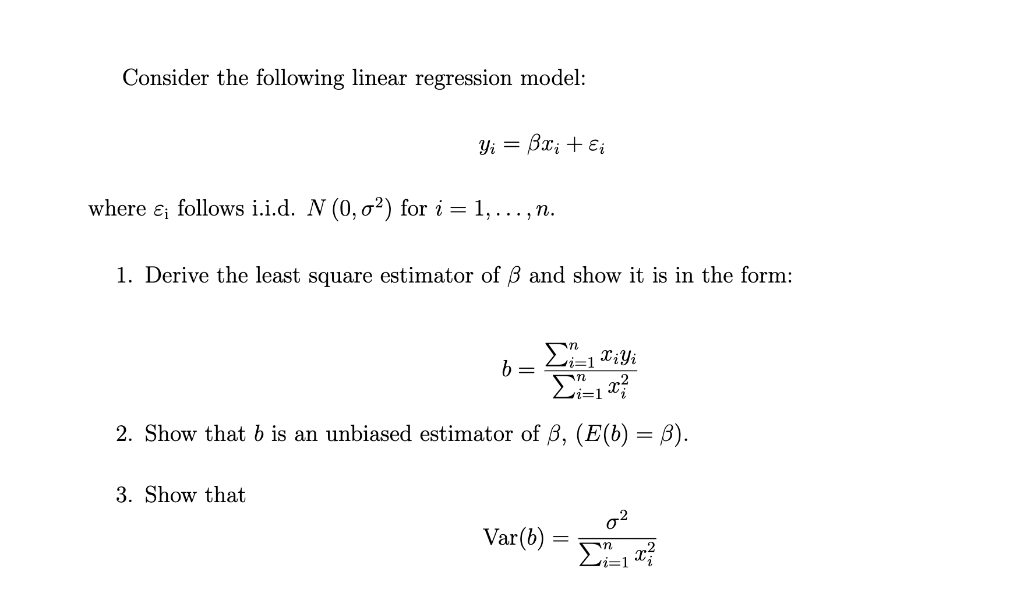 Solved Consider the following linear regression model: | Chegg.com