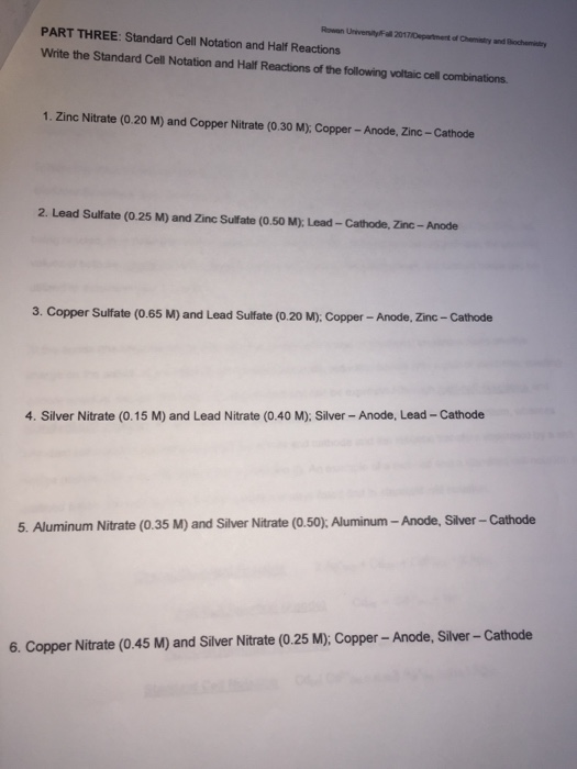 Solved PART THREE: Standard Cell Notation and Half Reactions | Chegg.com