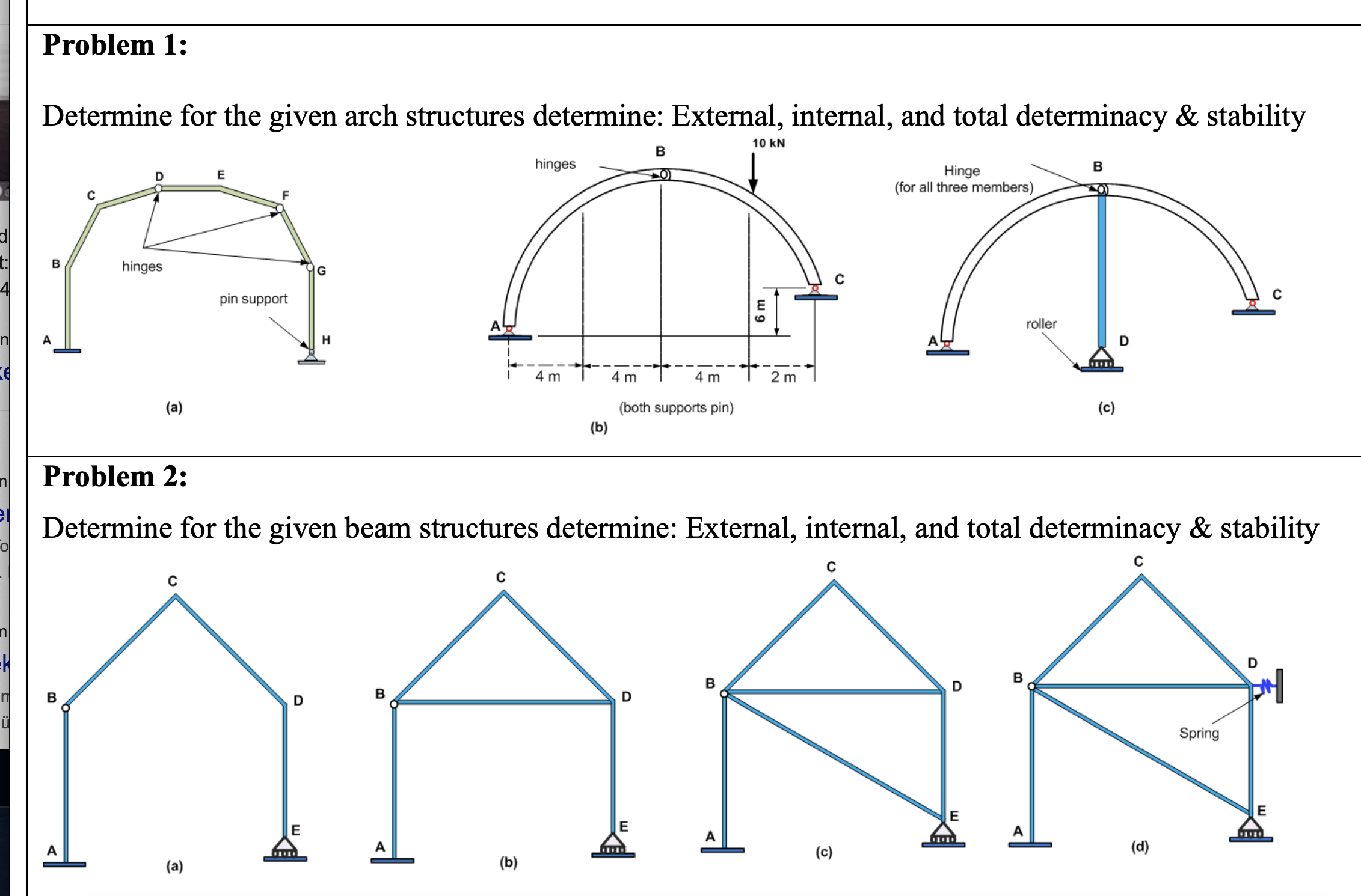 Solved Problem 1: Determine for the given arch structures | Chegg.com