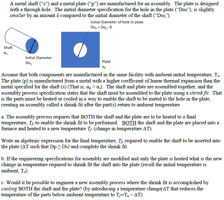Solved A metal shaft ("s") and a metal plate ("p") are | Chegg.com