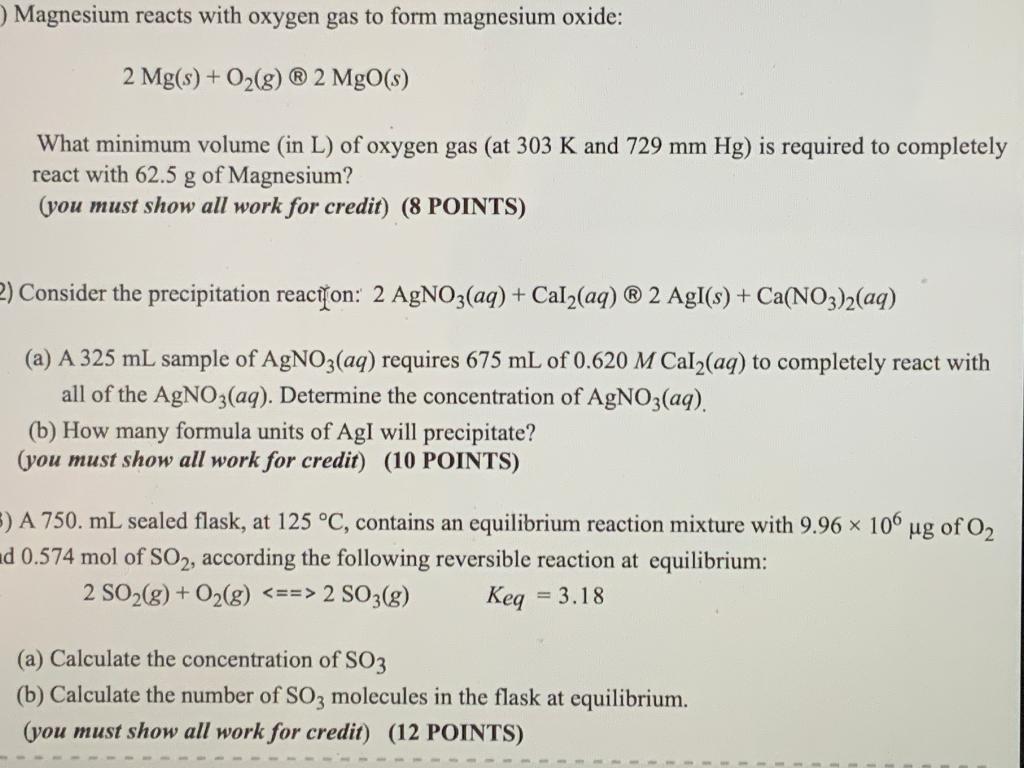 Solved Magnesium reacts with oxygen gas to form magnesium | Chegg.com
