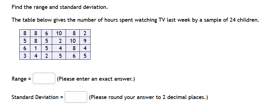 Solved Find the range and standard deviation. The table | Chegg.com