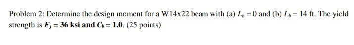 Solved Problem 2: Determine the design moment for a W14x22 | Chegg.com