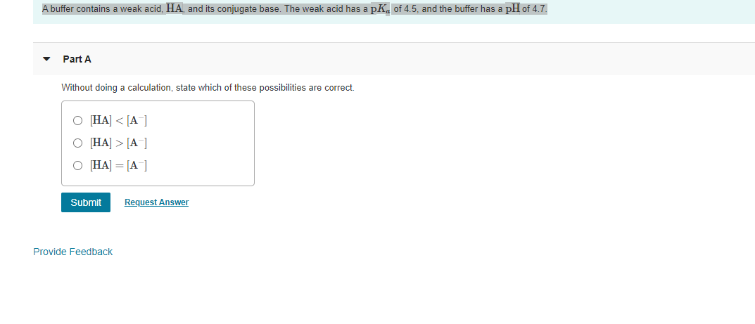Solved A buffer contains a weak acid, HA, and its conjugate | Chegg.com