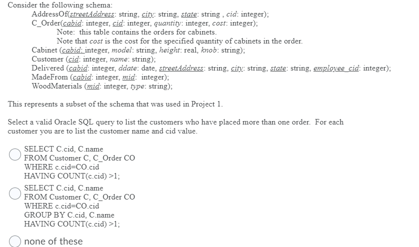 Solved Consider the following schema: | Chegg.com