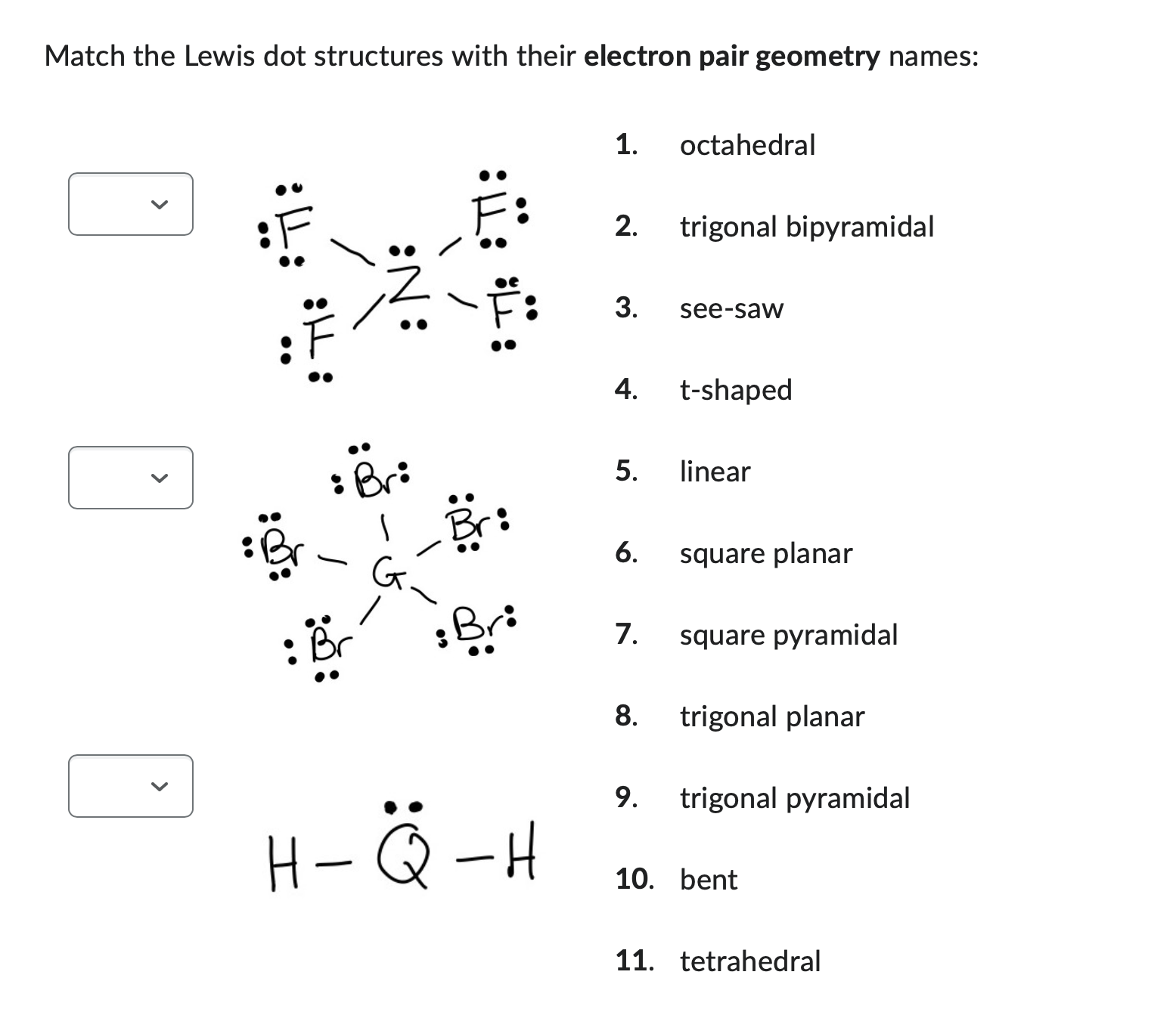 Solved Match the Lewis dot structures with their electron | Chegg.com