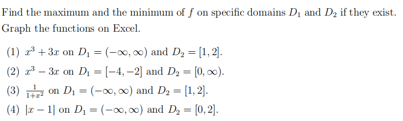 Solved Find the maximum and the minimum of f on specific | Chegg.com