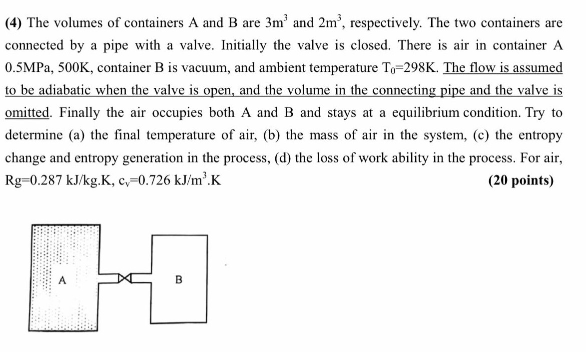 Solved (4) The volumes of containers A and B are 3 m3 and 2 | Chegg.com