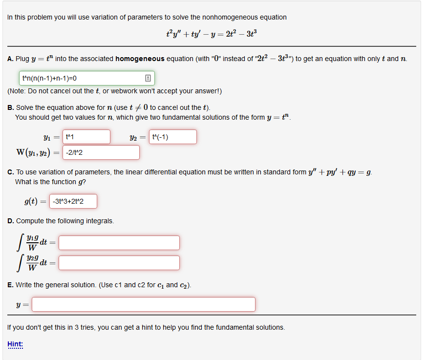 Solved In this problem you will use variation of parameters | Chegg.com